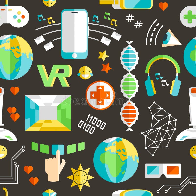 Doodle Vector Seamless Pattern with Virtual Reality and Innovati Stock ...