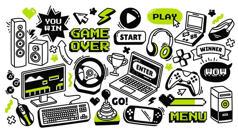 Video Game Controller Doodle Stock Illustrations – 903 Video Game ...
