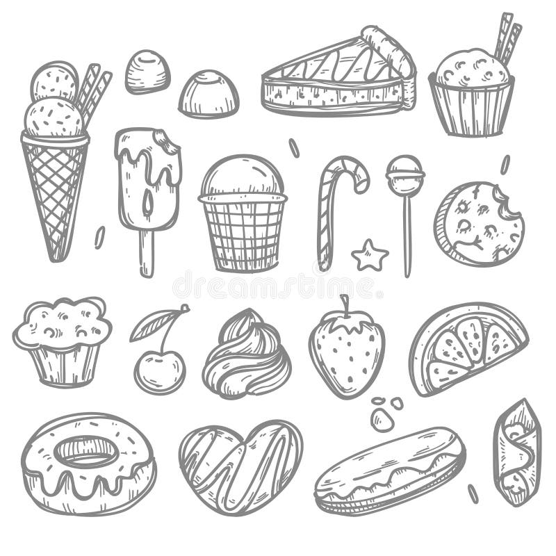 Doodle Vector Sweets and Candies Element Collection Stock Vector ...