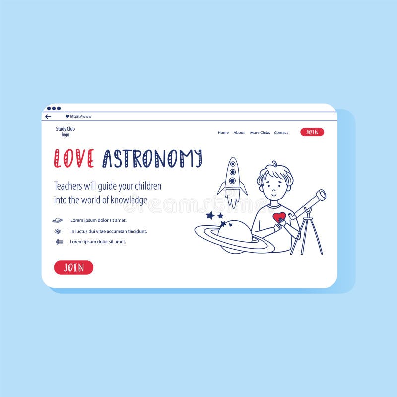 Doodle Vector Website Template for Astronomy Class. Stock Vector ...