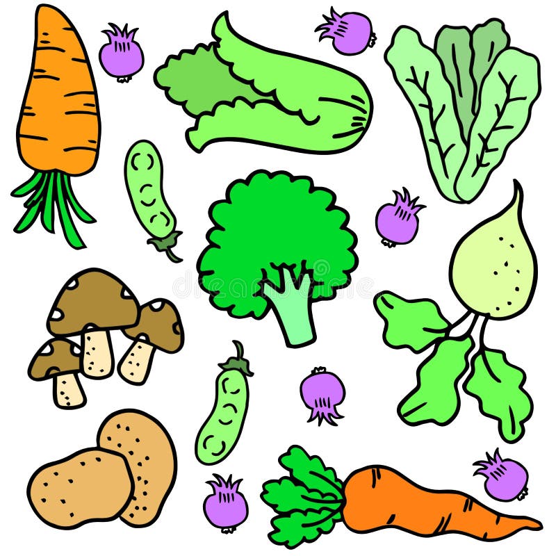 Doodle of Vegetable Set Colorful Stock Vector - Illustration of pattern ...