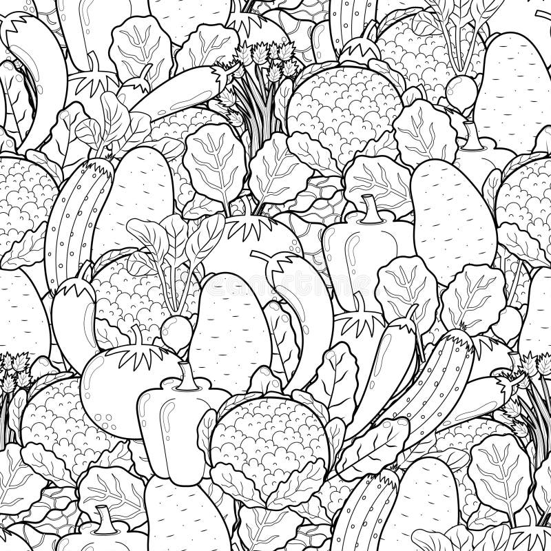 Doodle Food Black and White Seamless Pattern. Groceries Coloring Page ...