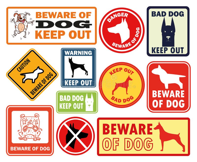 Doodle Warning Dog Sign Banner Stock Vector - Illustration of label ...