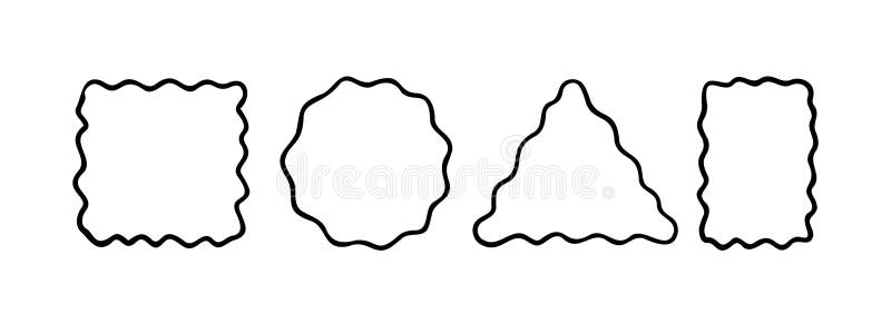 Doodle Wave Curve Edge Frame. Brush Hand Drawn Square, Circle, Triangle ...