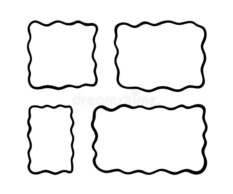 Doodle Wave Curve Edge Frame. Hand Drawn Wavy Rectangle Borders Stock ...