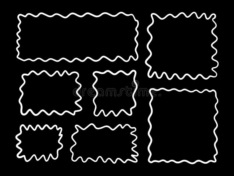 7 Doodle Wave Curve Edge Frame. Hand Drawn Wavy Rectangle Borders ...