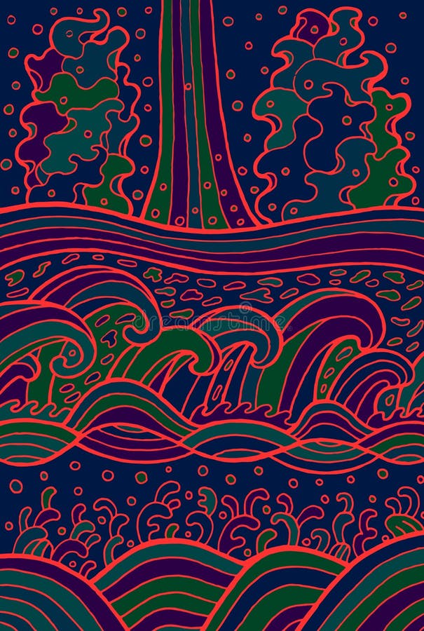 Sea and River Waves. Doodle Artwork for Coloring Pages Stock Vector ...