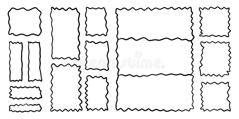 Doodle Wavy Curve Edge Frame. Hand Drawn Rectangle Borders. Horizontal ...