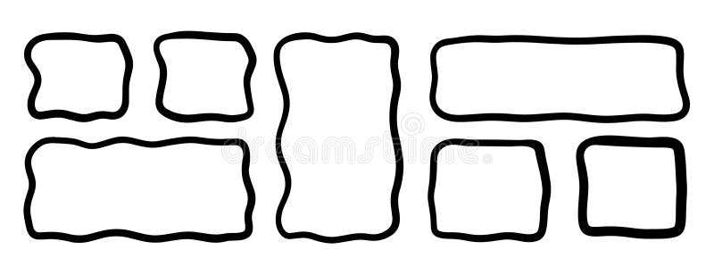 Doodle Wavy Curve Edge Frame. Hand Drawn Rectangle Borders. Horizontal ...