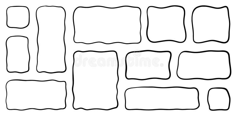 Hand Drawn Wavy Curve Edge Frame. Doodle Rectangle Borders. Horizontal ...