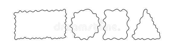 Doodle Wavy Curve Edge Frame. Hand Drawn Wave Rectangle and Circle ...