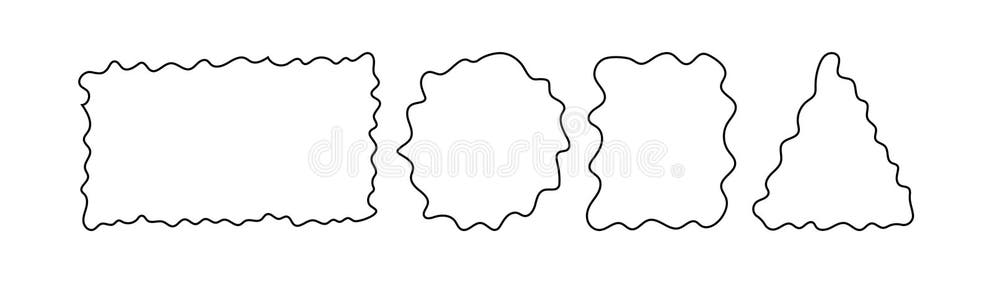 Doodle Wavy Curve Edge Frame. Hand Drawn Wave Rectangle and Circle ...