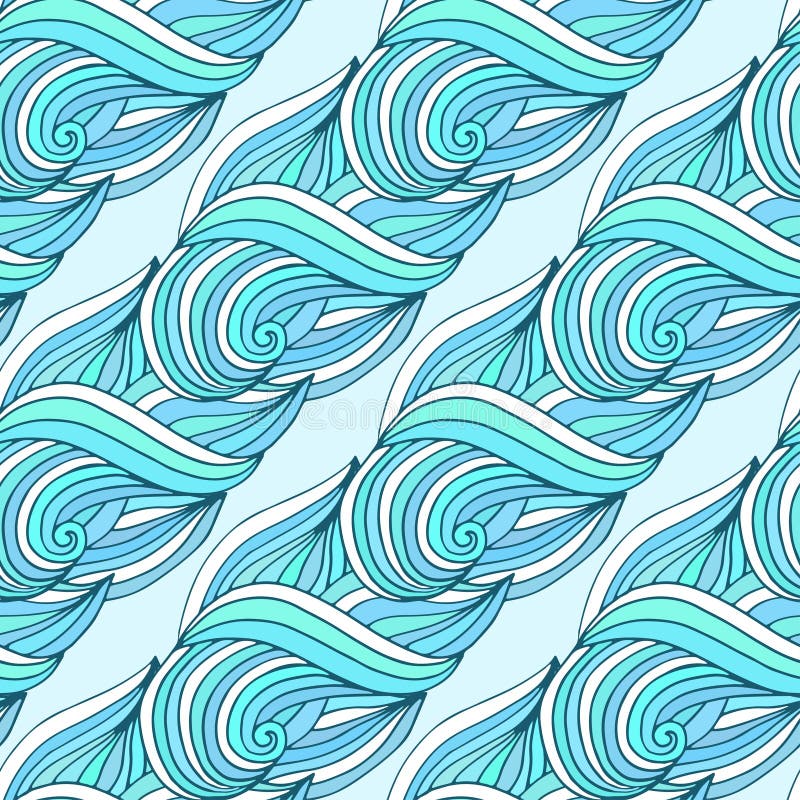 Doodle Wavy Repeating Pattern. Blue Waves Vector Tropical Background ...