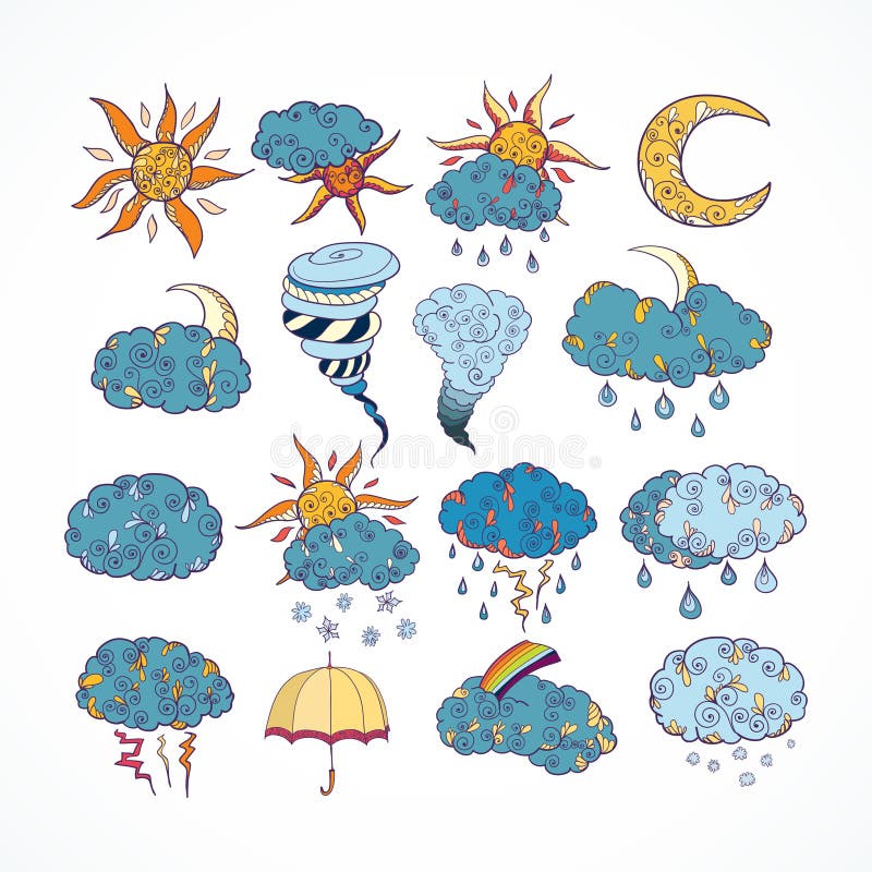 Doodle Weather Forecast Design Elements Stock Vector - Illustration of ...