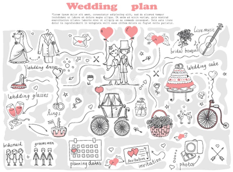 Doodle Wedding Set for Invitation Cards, Including Template Design ...