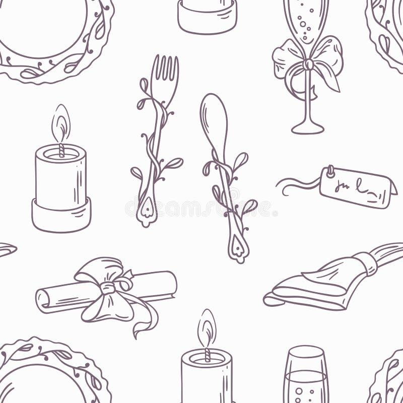 Wedding Table Decoration in Doodle Style. Hand Drawn Celebration Clip ...