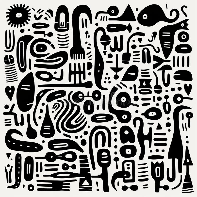 Abstract Hand Drawn Doodle Poster with Chilling Creatures and Emotive ...