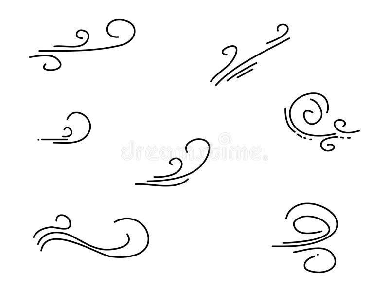 Doodle Wind Line Sketch Set. Hand Drawn Doodle Wind Motion, Air Blow ...