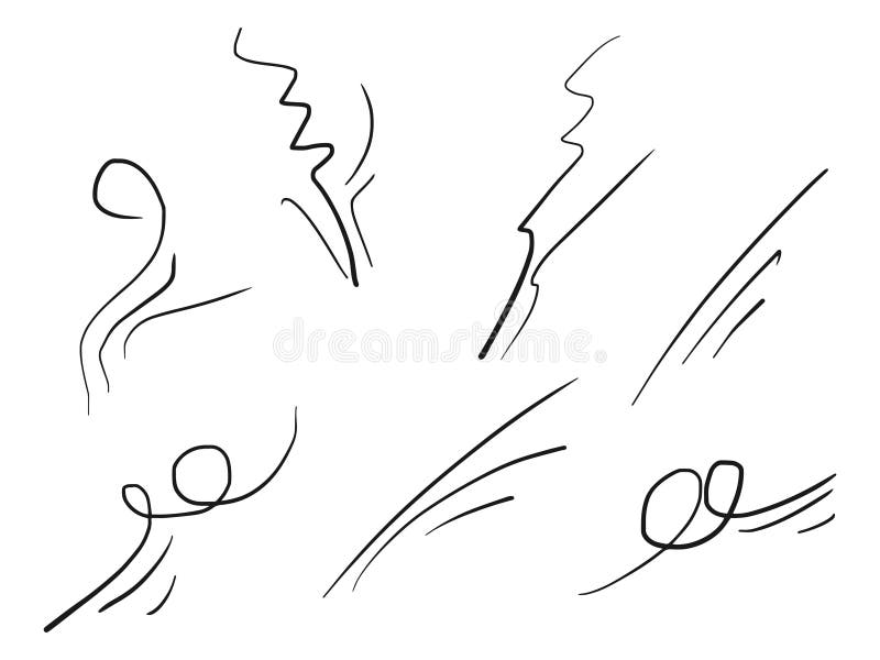 Doodle Wind Line Sketch Set. Hand Drawn Doodle Wind Motion, Air Blow ...