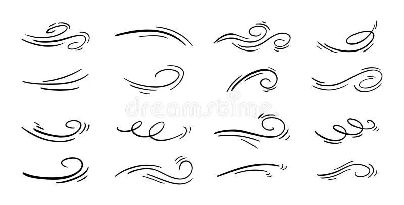 Wind Gust Cartoon Icon Doodle Hand Drawn. Outline Drawing Wind Gust ...