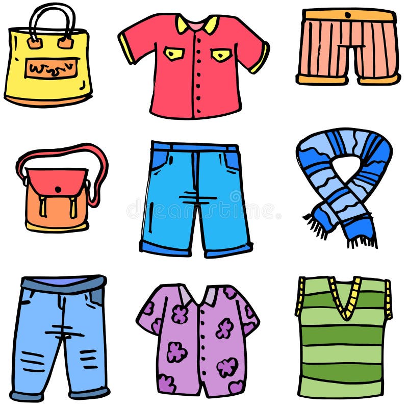 Doodle of Women Clothes Set Colorful Stock Vector - Illustration of ...