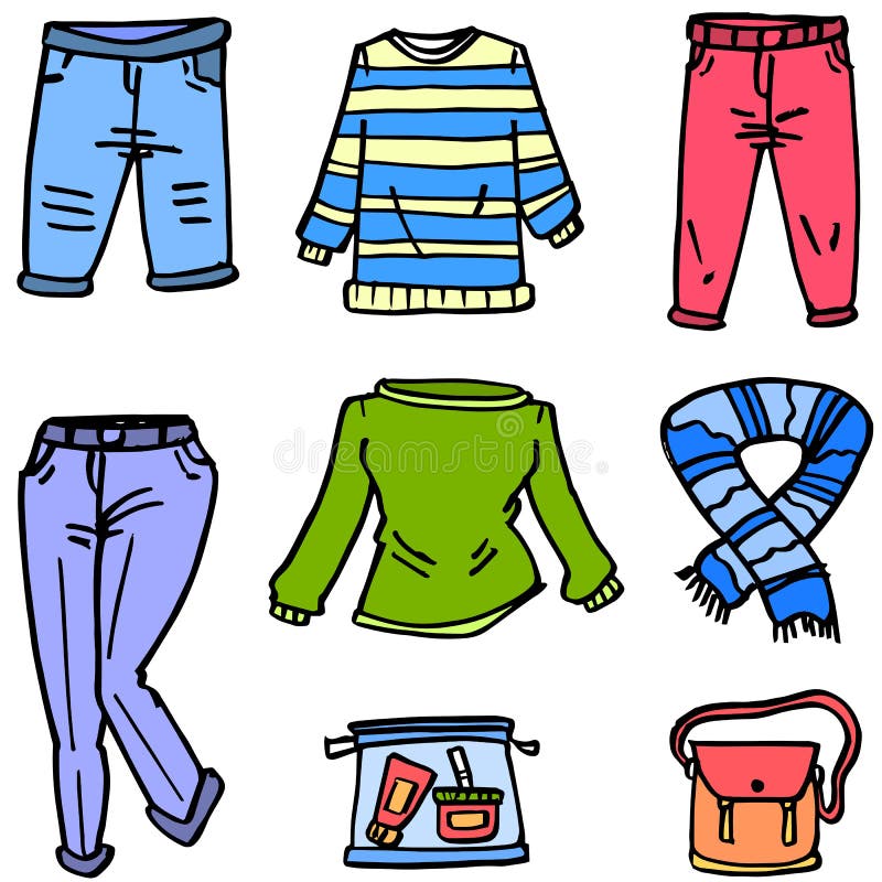 Women Object Clothes Set of Doodles Stock Vector - Illustration of ...