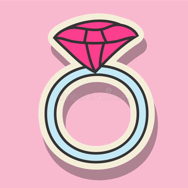 Doodle Y2K Sticker Ring with Gemstone Isolated on Pink Background ...