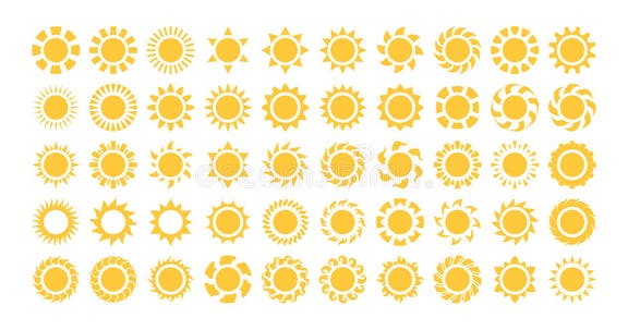 Doodle Yellow Sun with Rays Scribble, Bright Shiny Summertime Elements ...