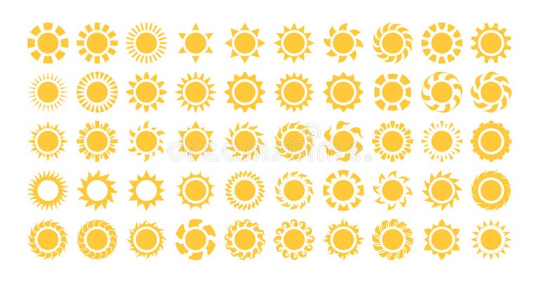 Doodle Yellow Sun with Rays Scribble, Bright Shiny Summertime Elements ...