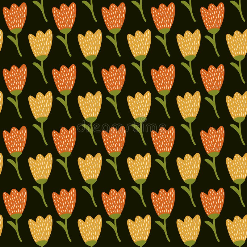 Doodle Tulip Seamless Pattern. Simple Outline Background. Sketch ...