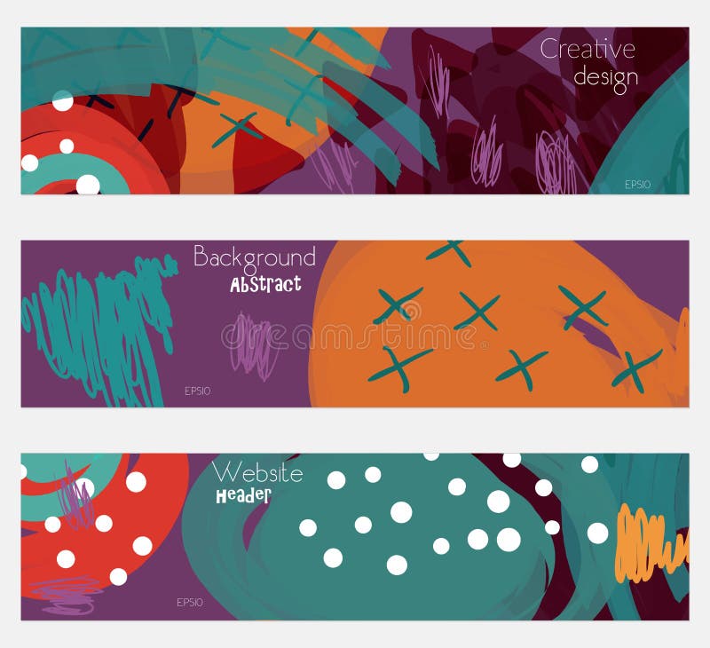 Doodled Circles Scribbles Strokes Orange on Purple Banner Set Stock ...