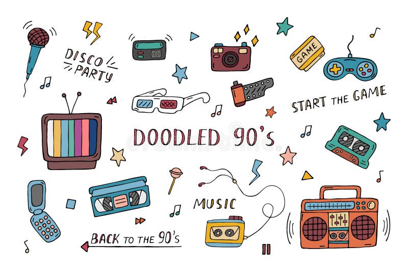 Doodled 90s Vector Set. Collection of Retro Electronics and Things from ...