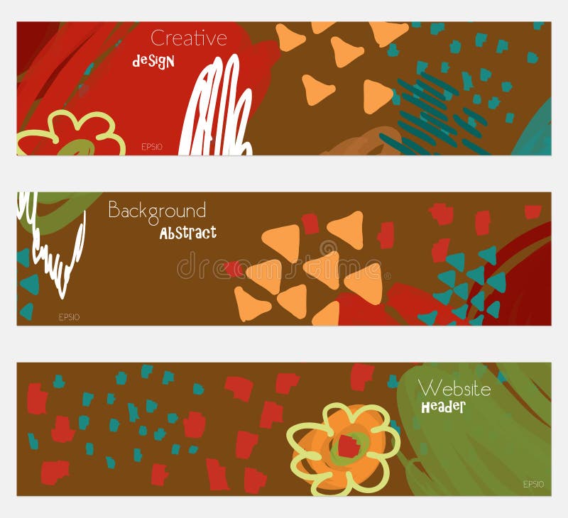 Doodled Triangles Scribbles Brown Banner Set Stock Vector ...