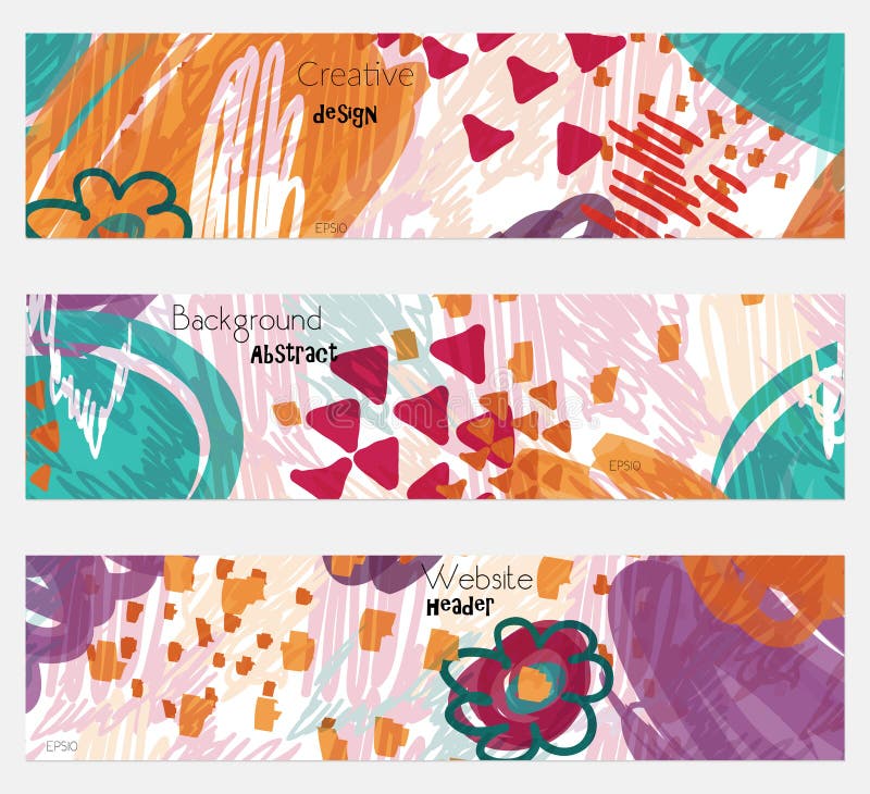 Doodled Triangles Scribbles Red Purple Banner Set Stock Vector ...