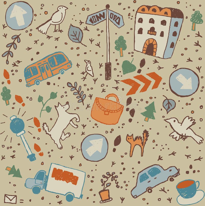 Doodles Color City Objects Background Seamless Pat Stock Vector ...