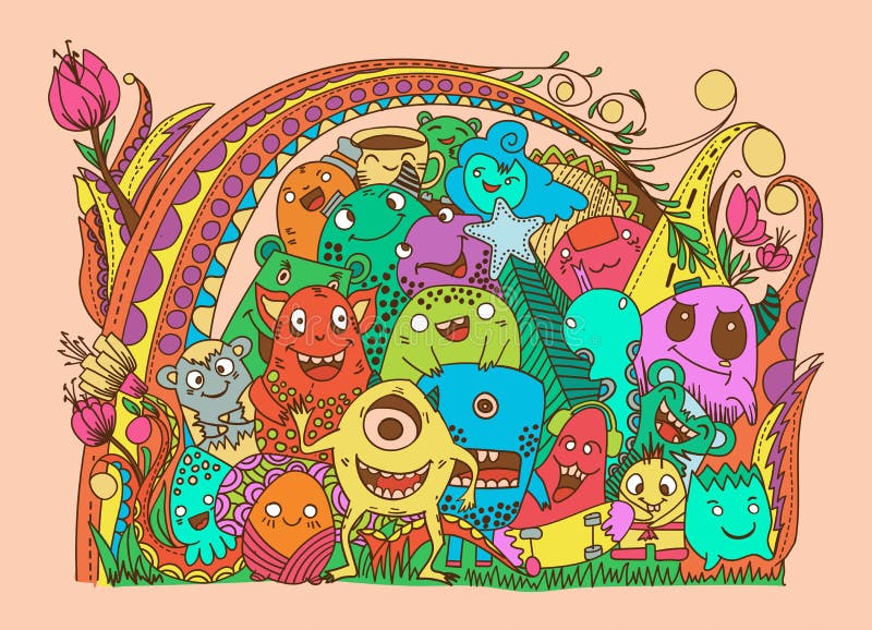 Monsters Doodles Cute Icons Set Stock Illustrations – 11 Monsters ...