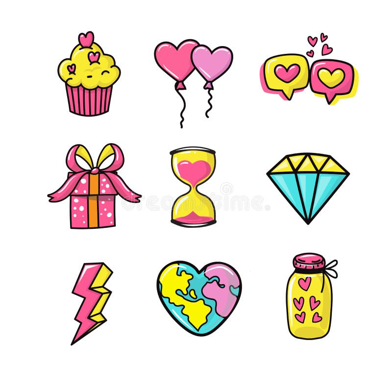 Doodles Cute Valentines Elements Vector Stock Vector - Illustration of ...