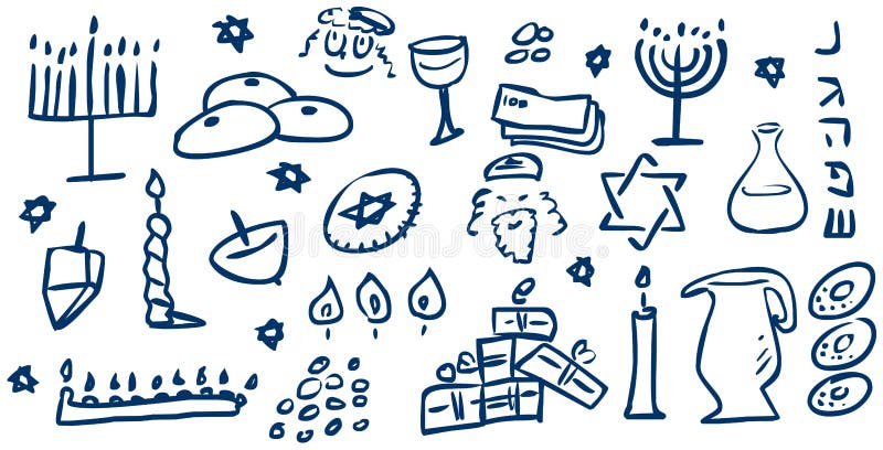 Doodles De Los Símbolos De Hanukkah Ilustración del Vector ...