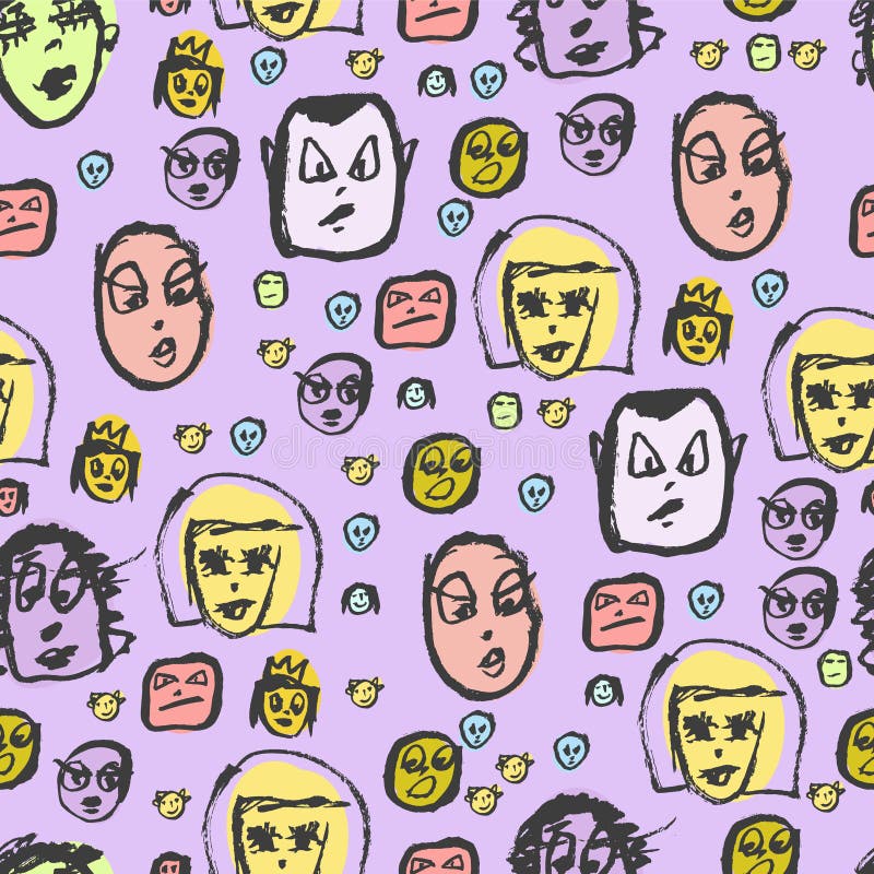 Doodles faces pattern stock vector. Illustration of line - 99346859
