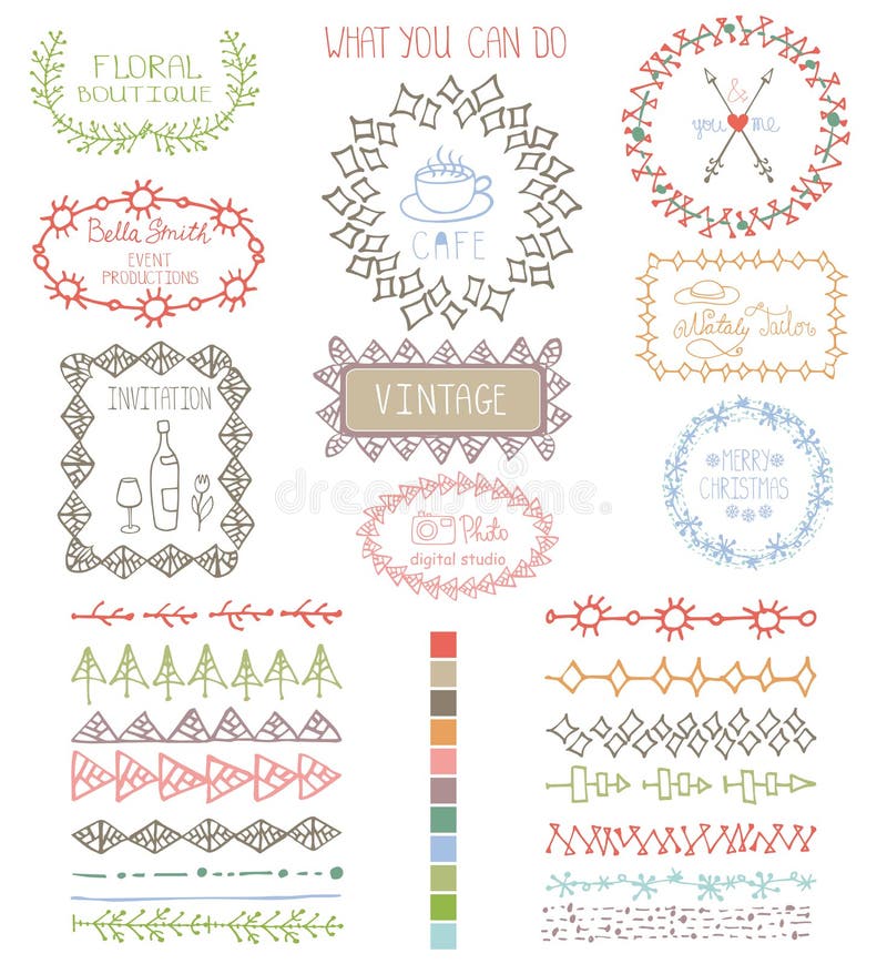 Doodles Hand Drawn Line Border with Logo,frames Stock Vector ...