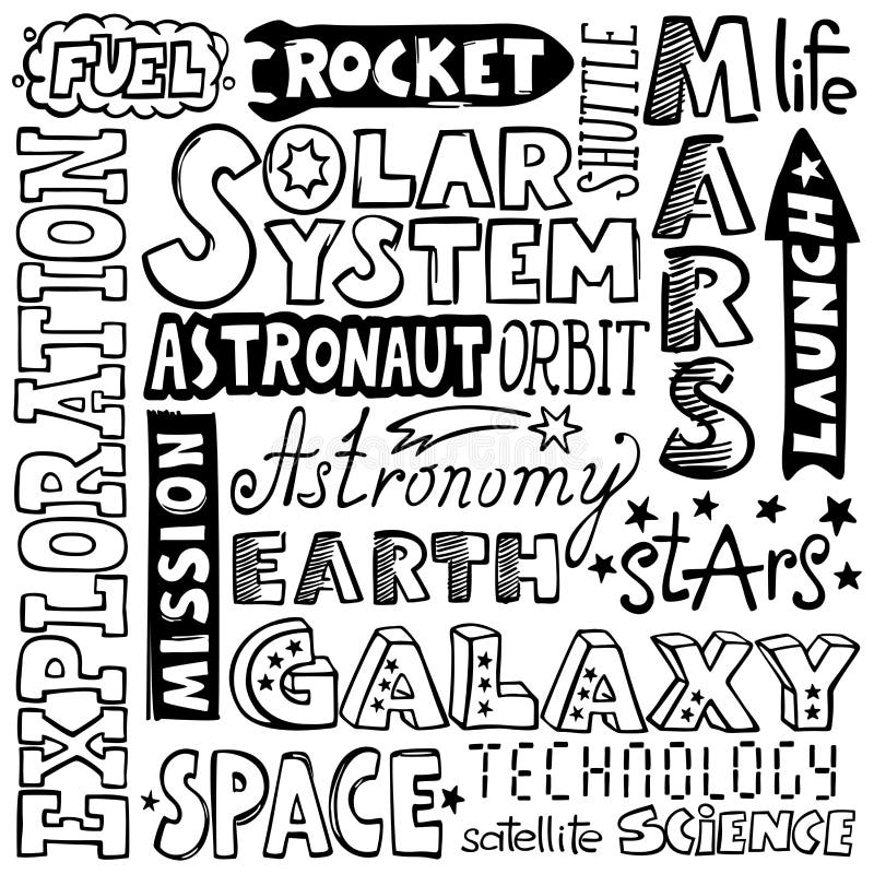 Doodles - Hand-drawn Space Words Stock Vector - Illustration of ...