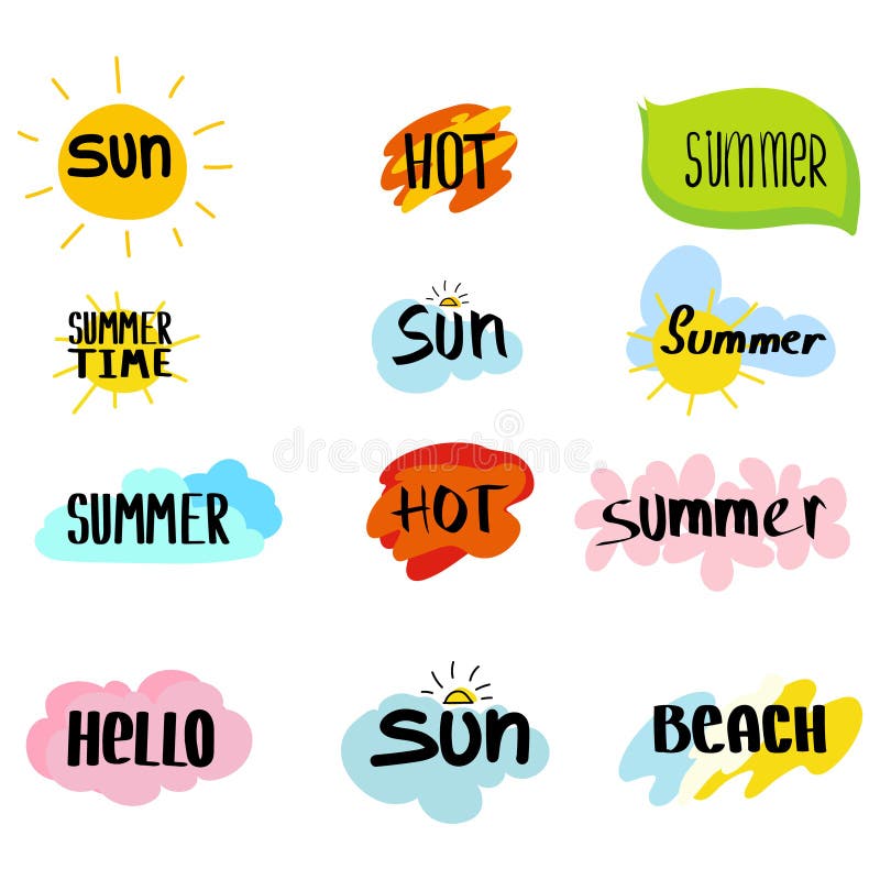 Doodles Hand Drawn Vector. Doodle Summer Vector with Sun, Clouds and ...