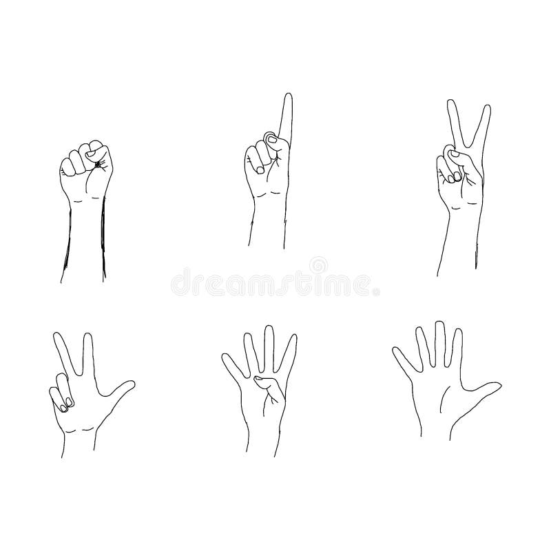 Doodles of Hands Making the Numbers 0-5 Stock Vector - Illustration of ...