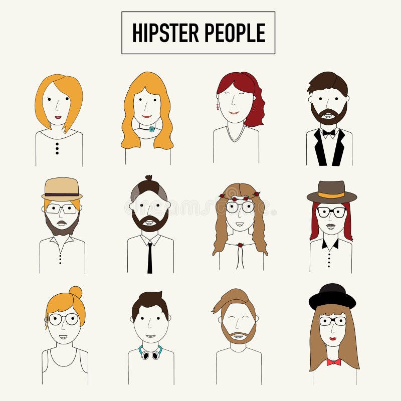 Doodles hipster people stock vector. Illustration of line - 61787654
