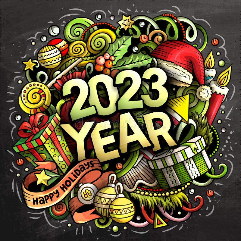 2023 Doodles Illustration. New Year Objects and Elements Poster Stock ...