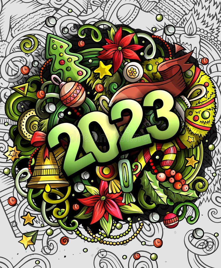 2023 Doodles Illustration. New Year Objects and Elements Poster Stock ...