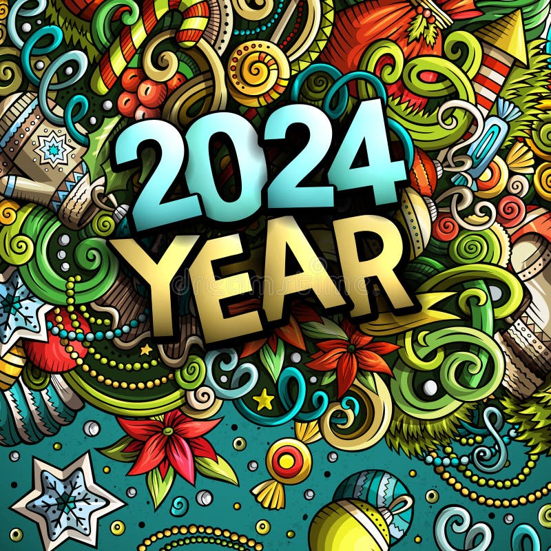 2024 Doodles Illustration. New Year Objects and Elements Poster Stock ...