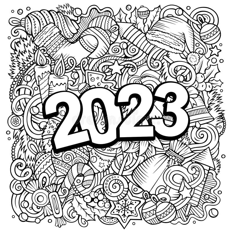 2023 Doodles Illustration. New Year Objects and Elements Poster Stock ...