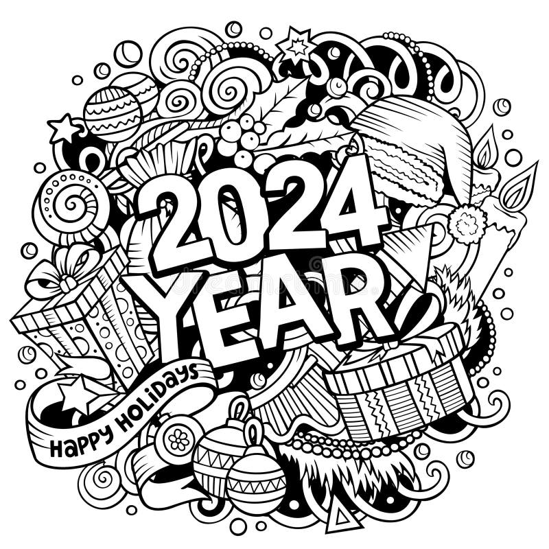 2024 Doodles Illustration. New Year Objects and Elements Poster Stock ...