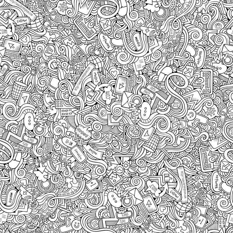 Cartoon Hand-drawn Doodles Internet Social Seamless Pattern Stock ...